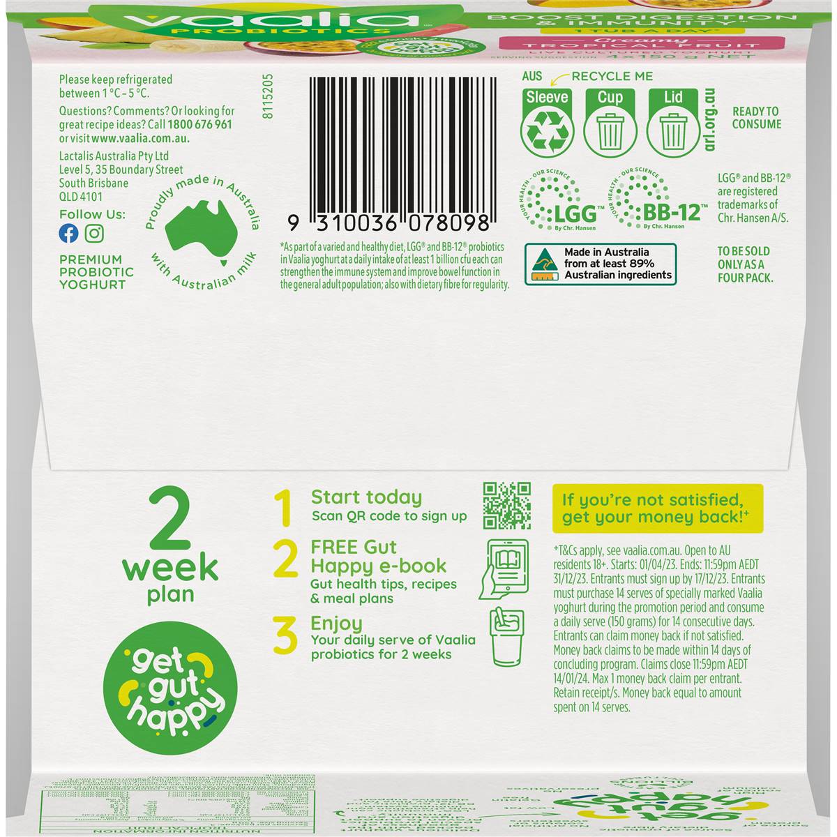 Vaalia Probiotics Yoghurt Tropical Fruit 4 Pack | Woolworths