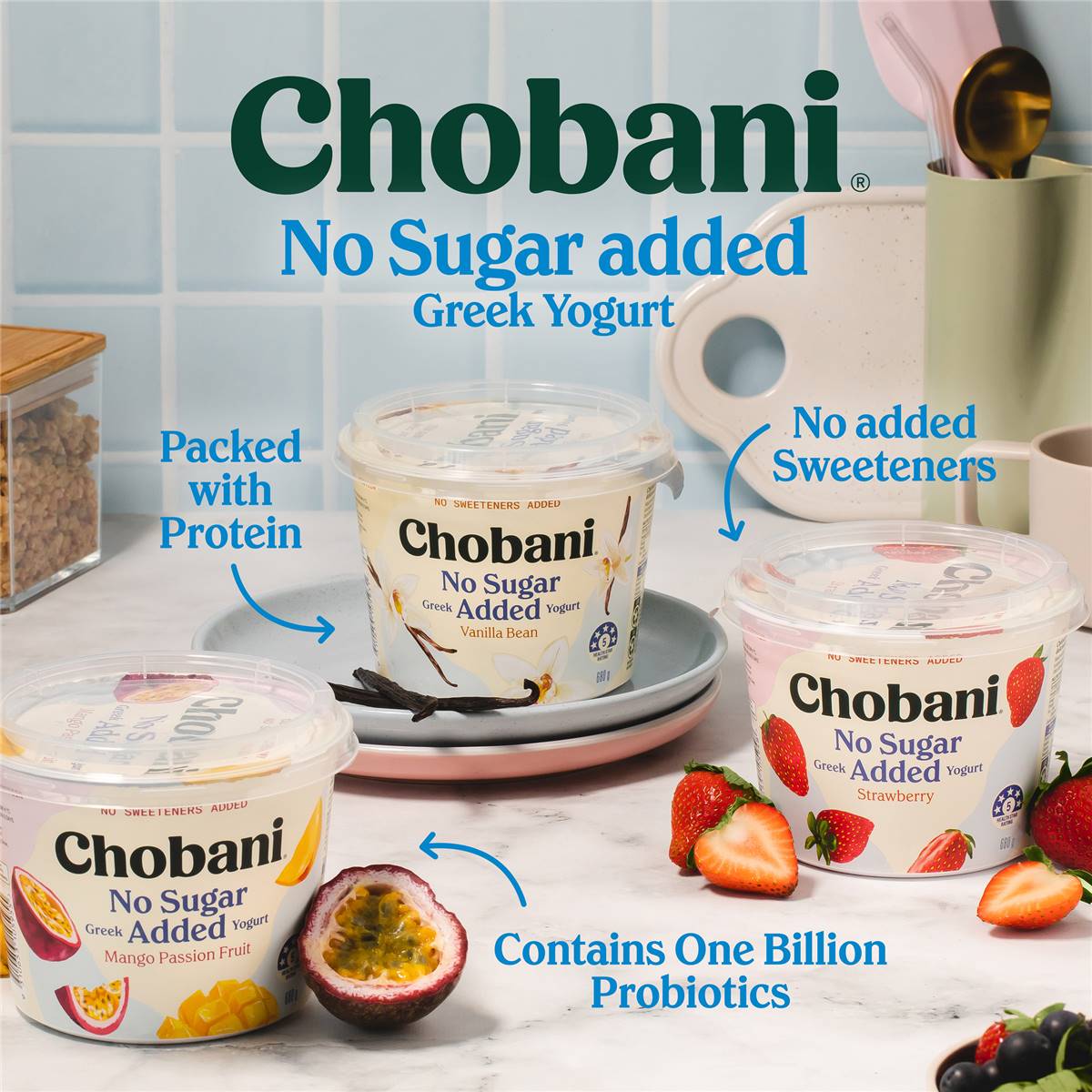 Chobani No Sugar Added Greek Yogurt Strawberry 680g | Woolworths