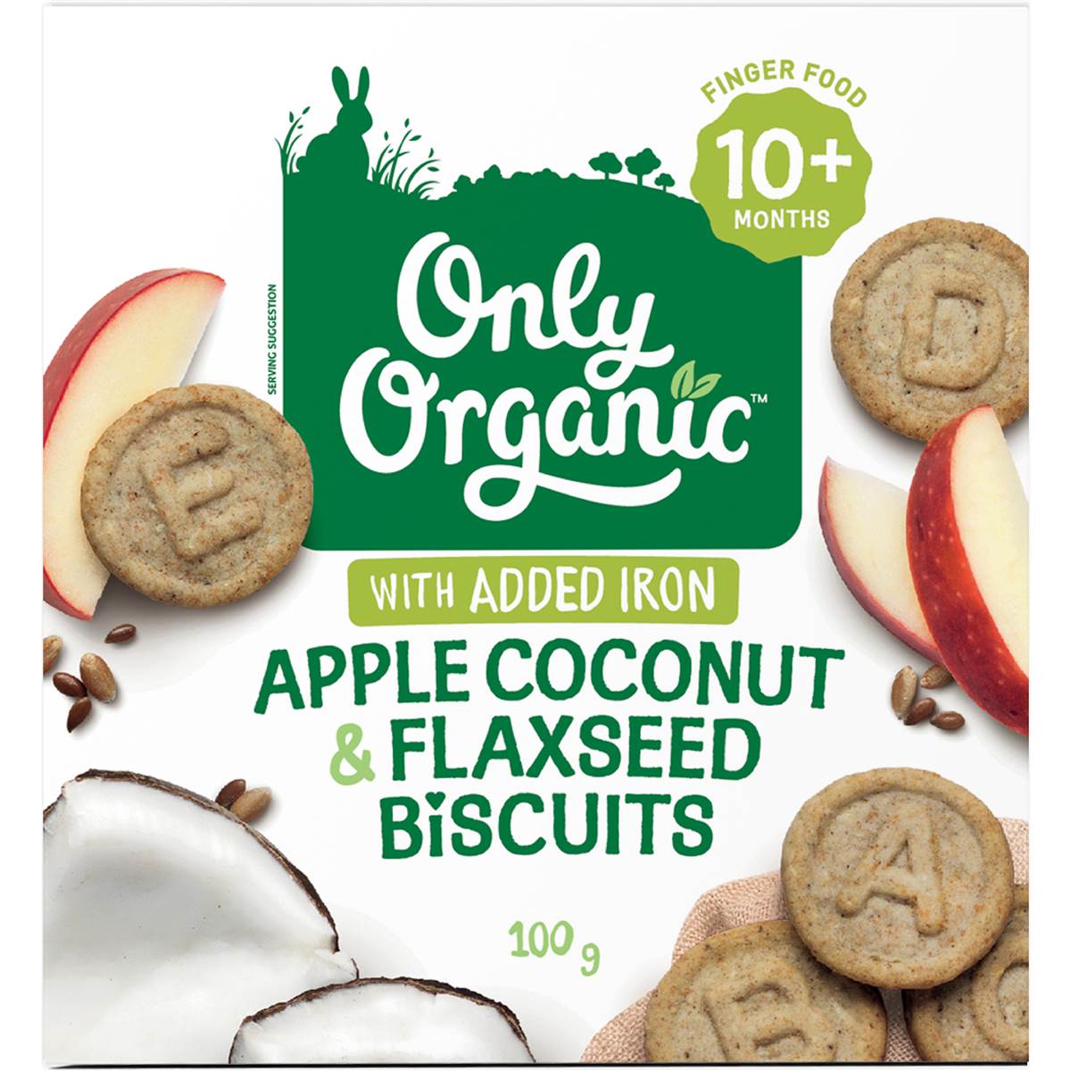 Only Organic Apple Coconut & Flaxseed Biscuits 100g | Woolworths