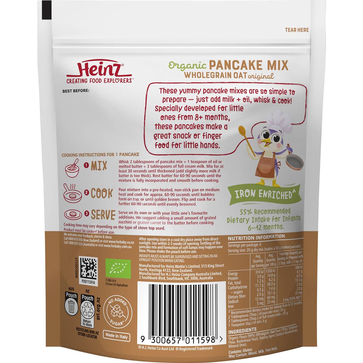 Heinz Organic Pancake Mix Oat Original 125g | Woolworths