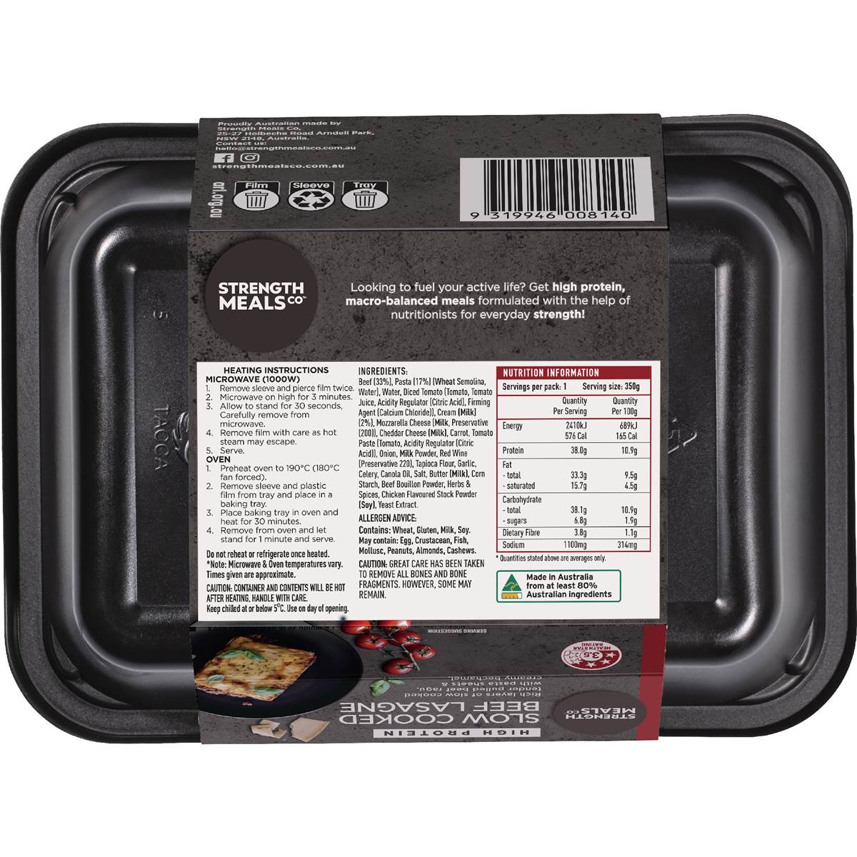 Strength Meals Co Slow Cooked Beef Lasagne Beef Lasagne 350g | Woolworths