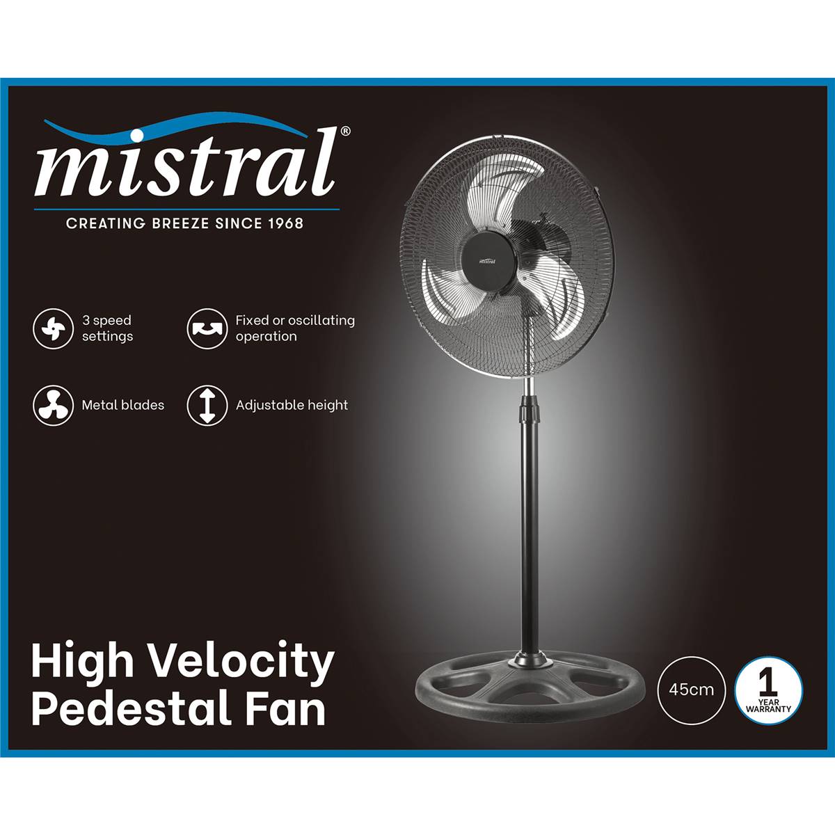 Mistral High Velocity Pedestal Fan 45cm Black & Silver Each | Woolworths