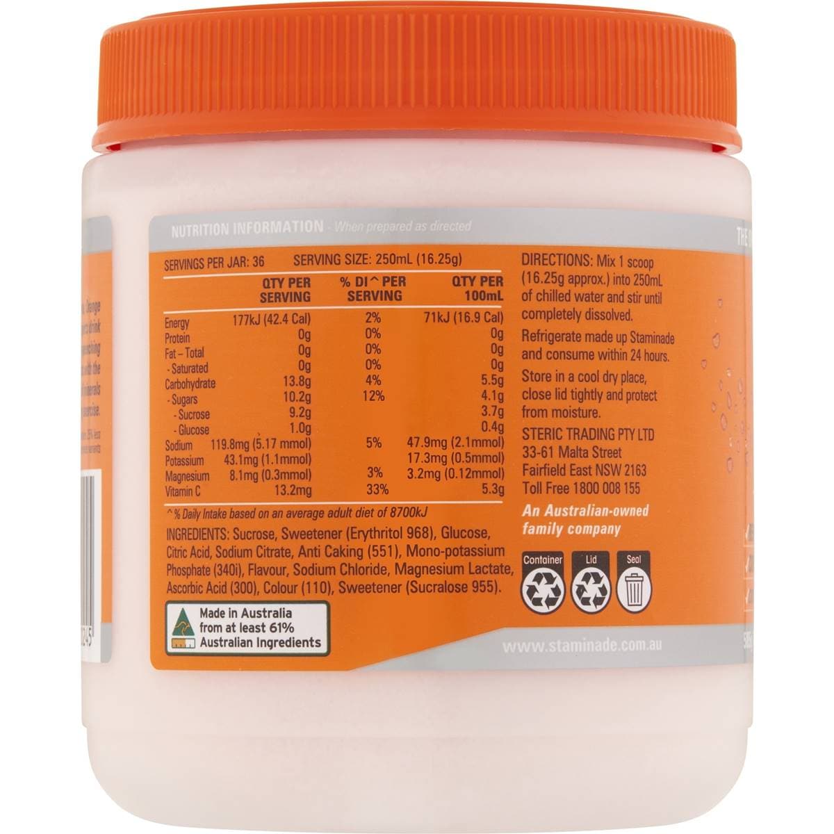 Staminade Hydrate Electrolyte Powder Orange 585g | Woolworths