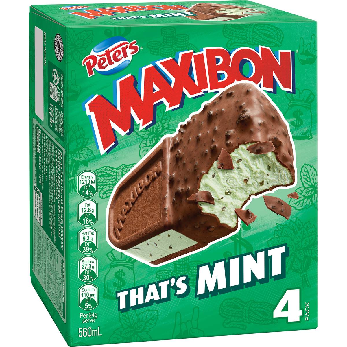 Peters Maxibon That's Mint 4 Pack | Woolworths