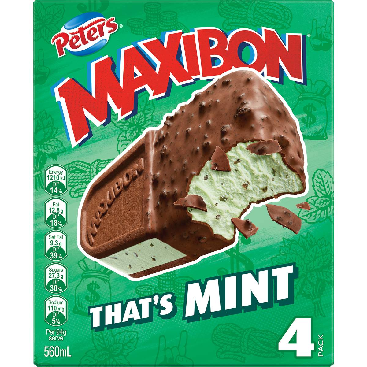 Peters Maxibon That's Mint 4 Pack | Woolworths