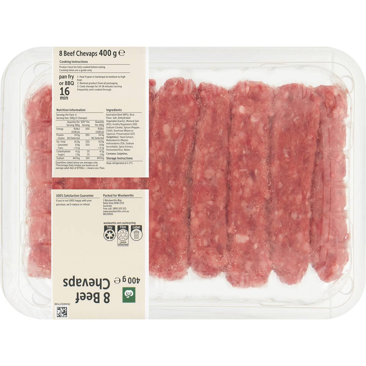 Woolworths 8 Beef Chevaps 400g | Woolworths