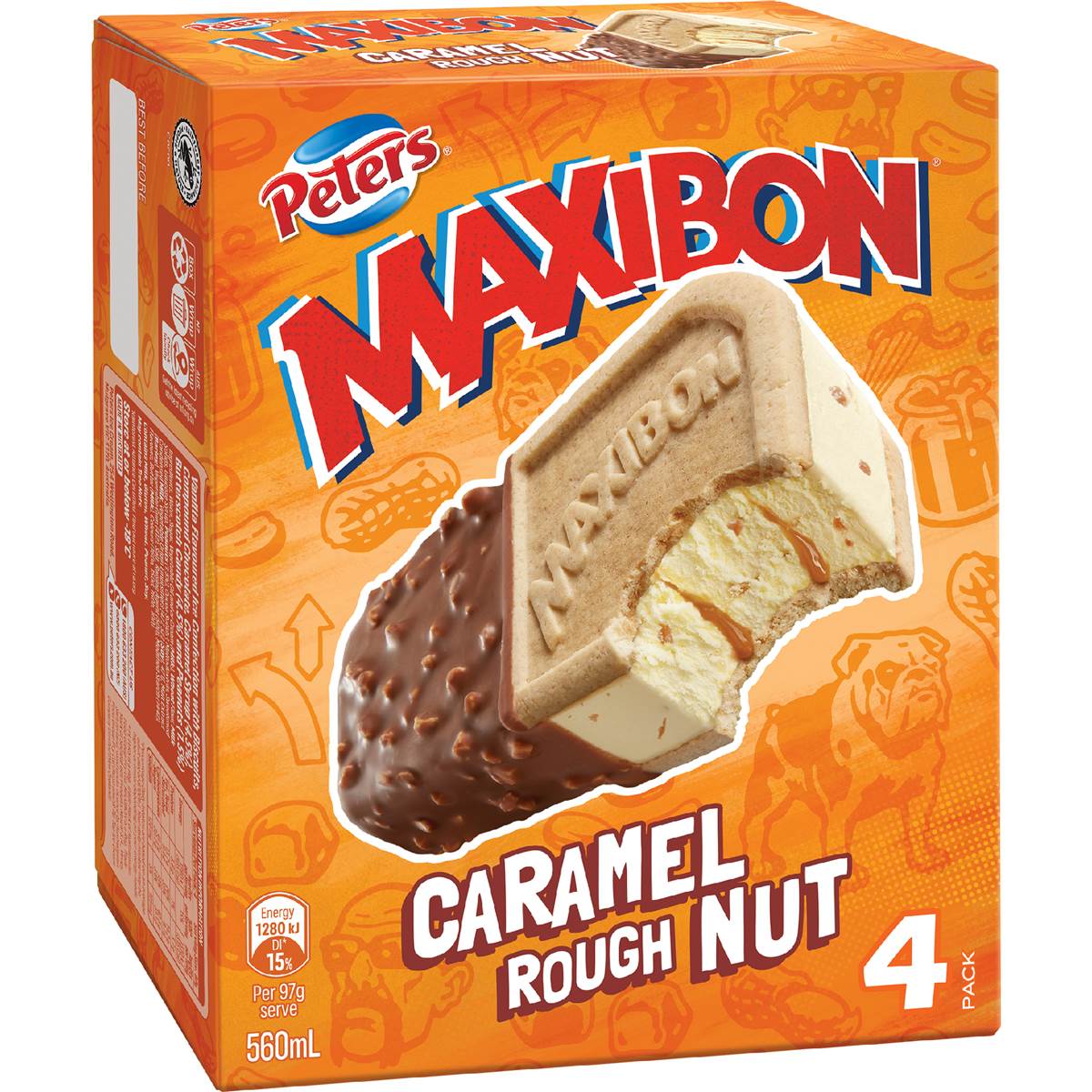 Peters Maxibon Caramel Rough Nut Ice Cream 4 Pack | Woolworths