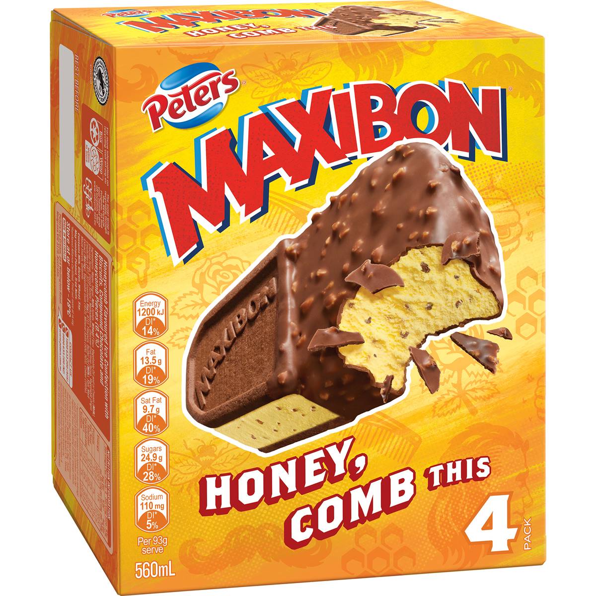 Peters Maxibon Honeycomb 4 Pack | Woolworths