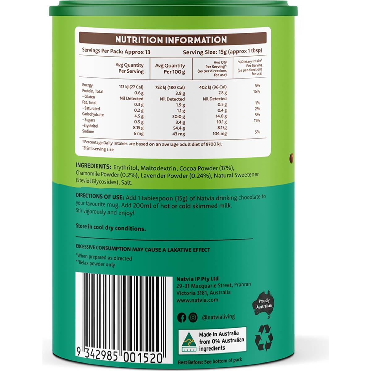 Natvia Relax Drinking Chocolate 200g | Woolworths