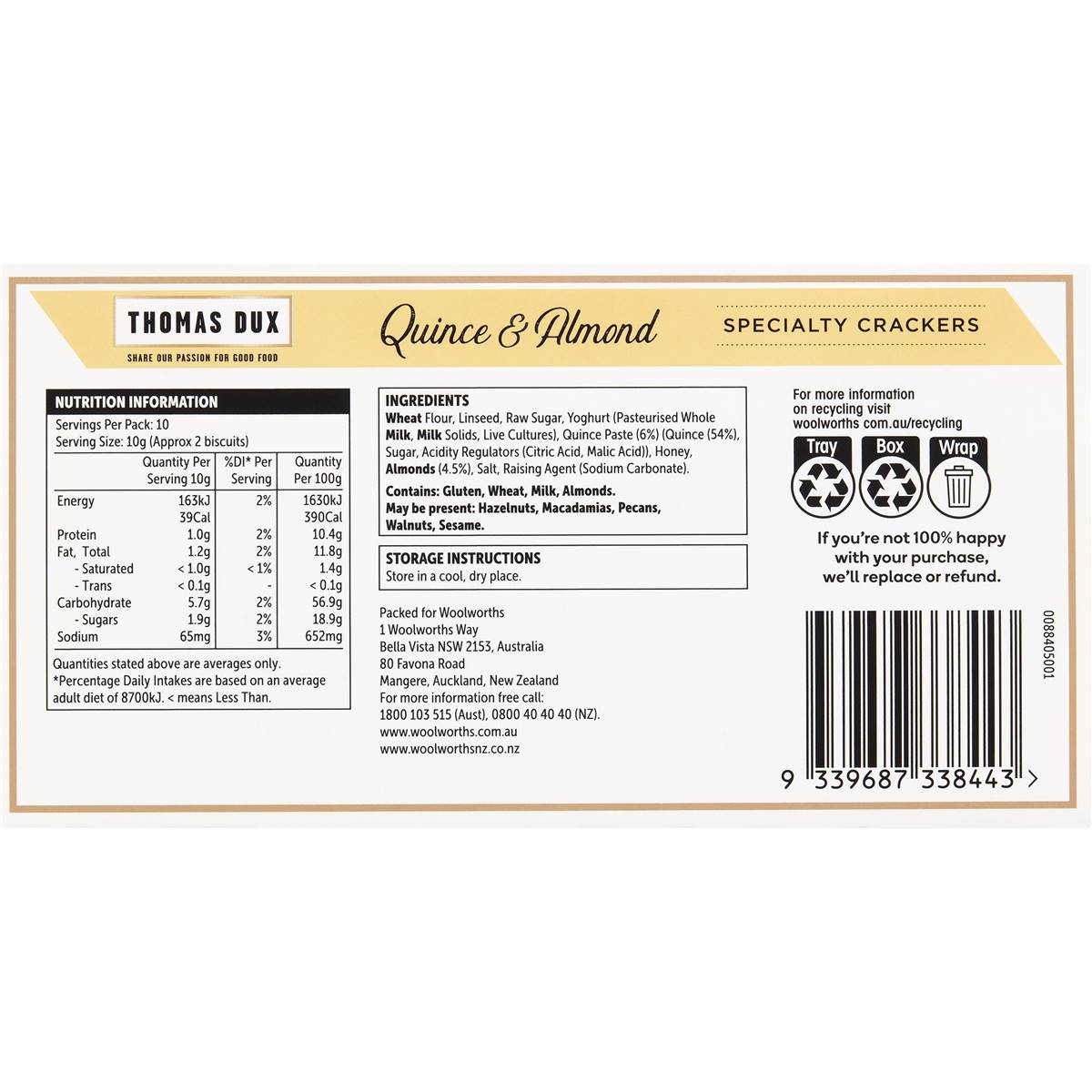 Thomas Dux Quince & Almond Specialty Crackers 100g | Woolworths