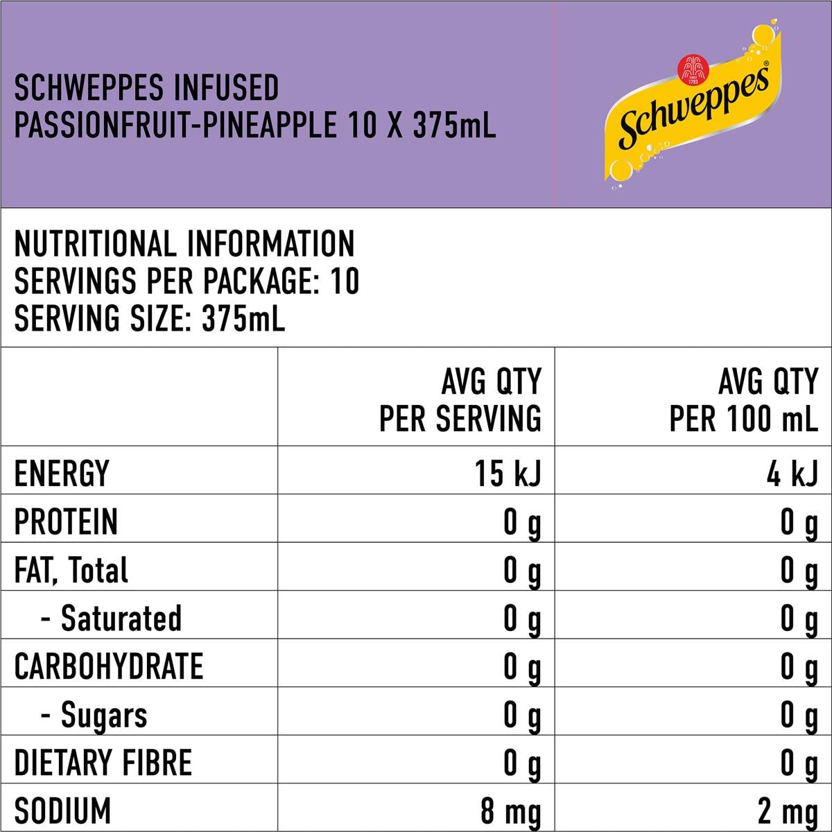 Schweppes Zero Sugar Passionfruit Pineapple Infused Water Cans 375ml X ...