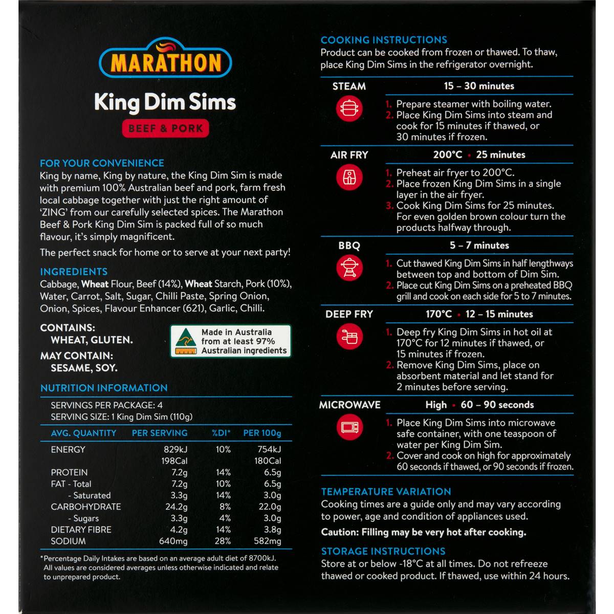 Marathon King Dim Sims Beef & Pork 440g | Woolworths