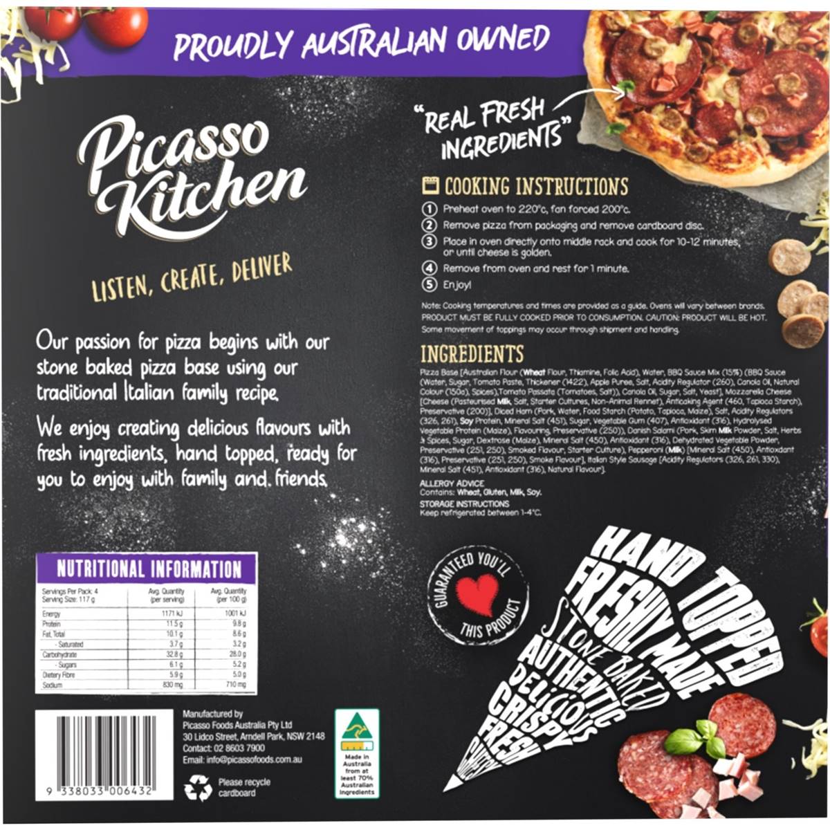 Picasso Kitchen Stone Baked Pizza Bbq Meat Deluxe 470g | Woolworths