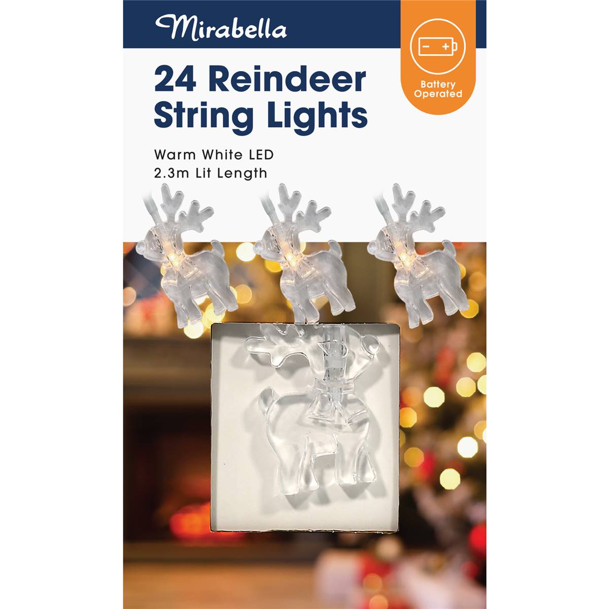 Mirabella Christmas Battery Operated 24 Reindeer String Lights 2.3m ...
