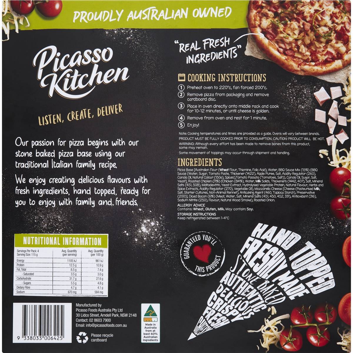 Picasso Kitchen Bbq Chicken & Bacon Pizza 460g | Woolworths