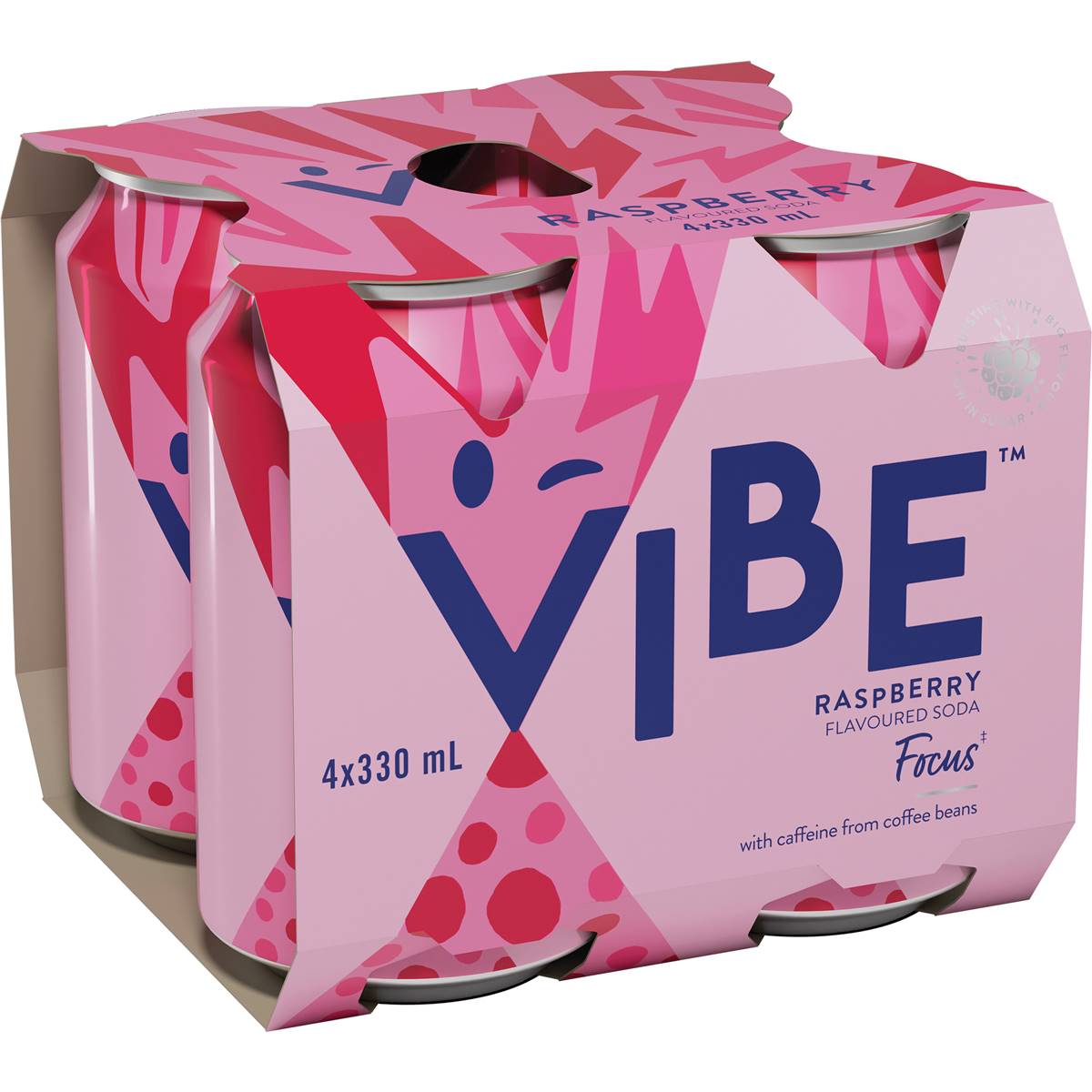 Vibe Focus With Caffeine Raspberry Soft Drink Multipack Cans 330ml X 4 ...