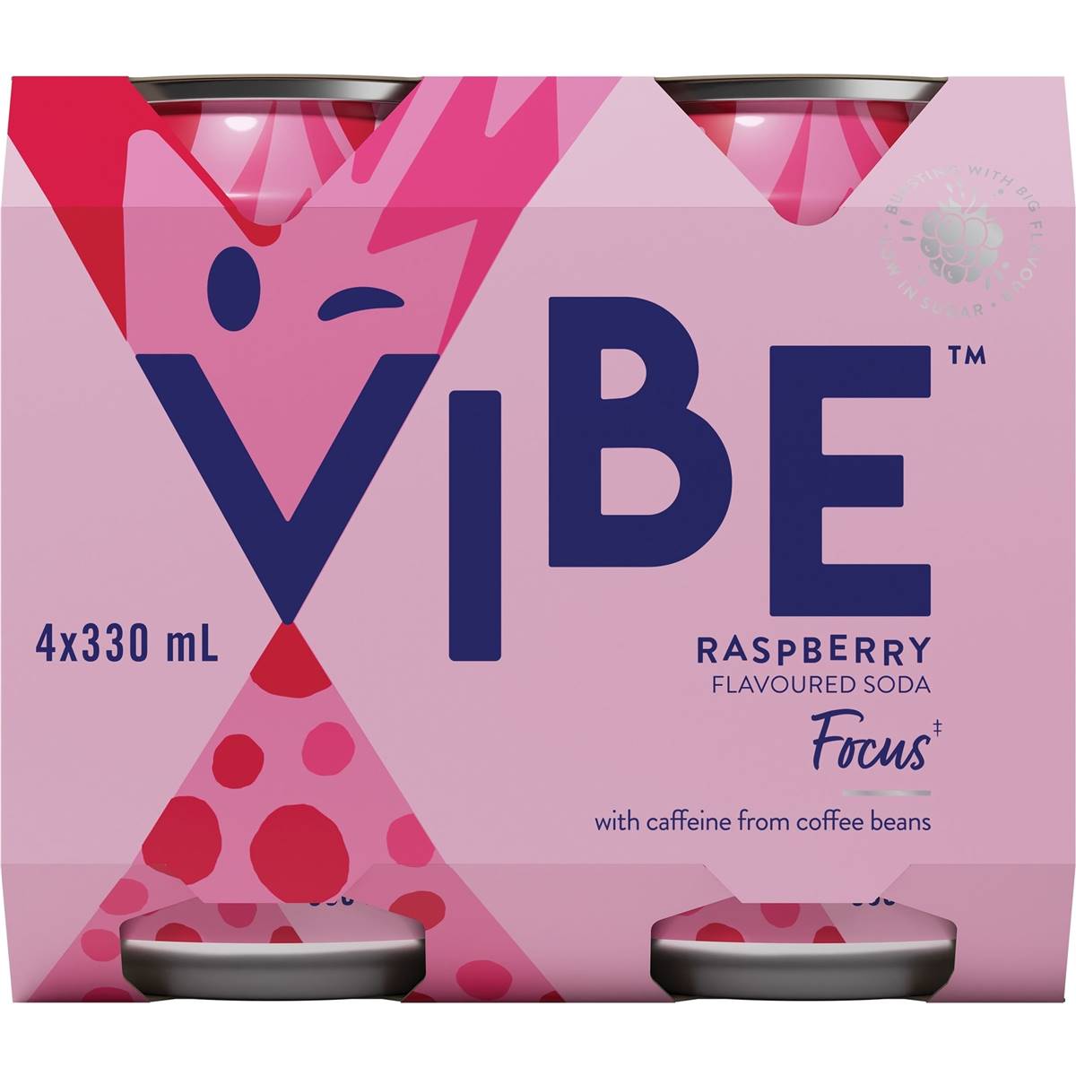 Vibe Focus With Caffeine Raspberry Soft Drink Multipack Cans 330ml X 4 ...
