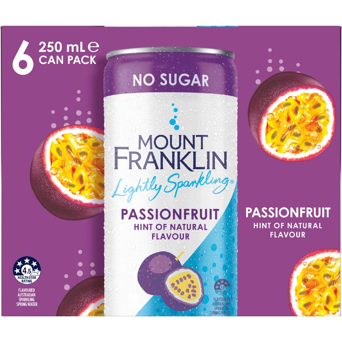 Mount Franklin Lightly Sparkling Mineral Water Passionfruit 250ml X 6 Pack | Woolworths