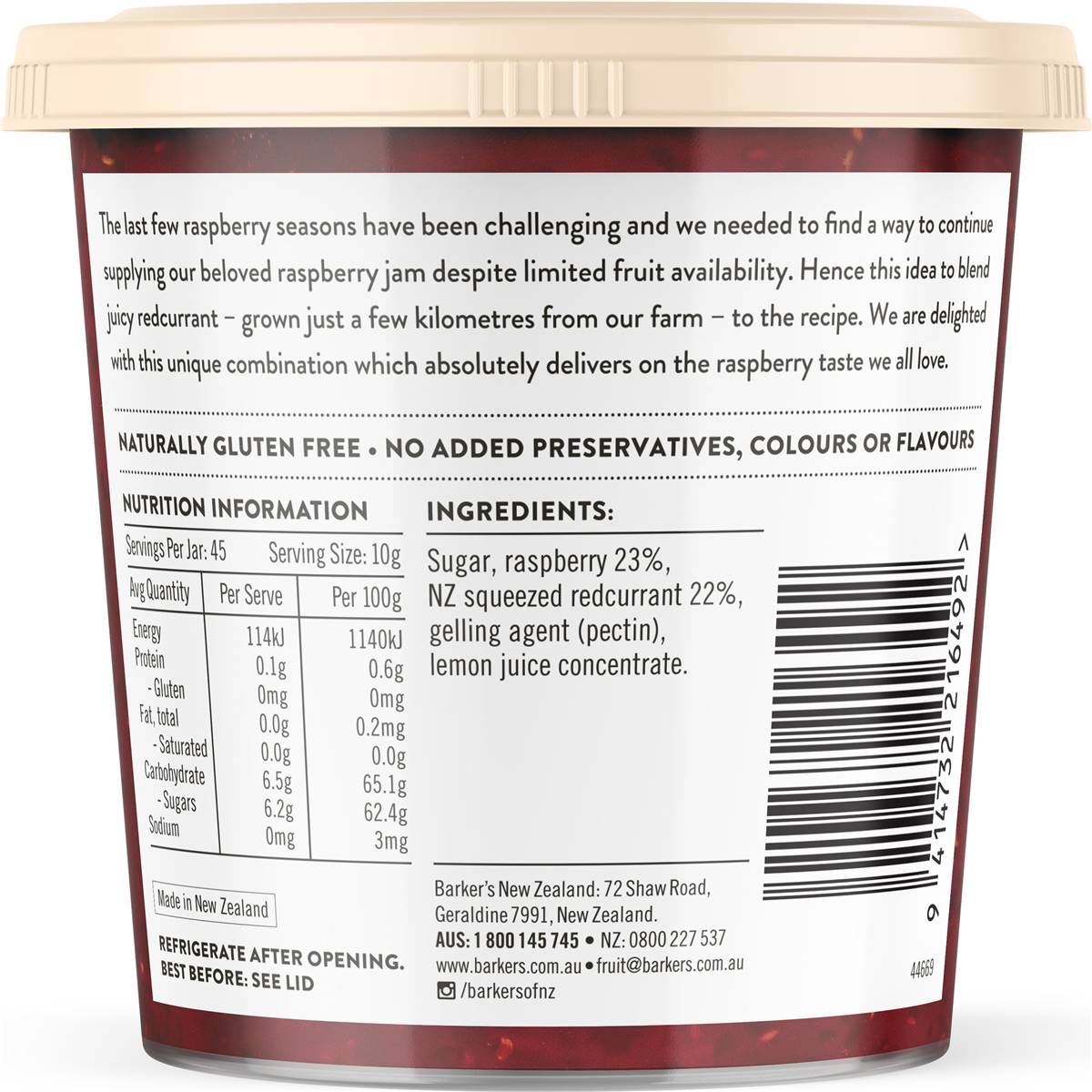 Barker’s Raspberry & Redcurrant Jam 455g | Woolworths