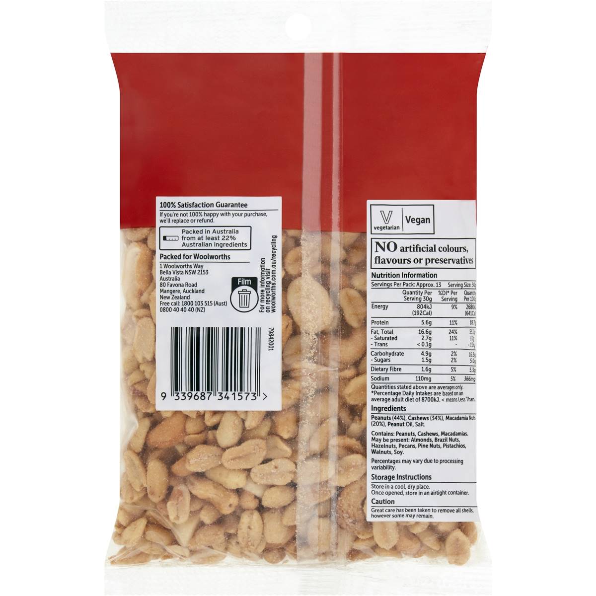 Woolworths Roasted & Salted Peanuts Cashews & Macadamia Nut Mix 400g ...