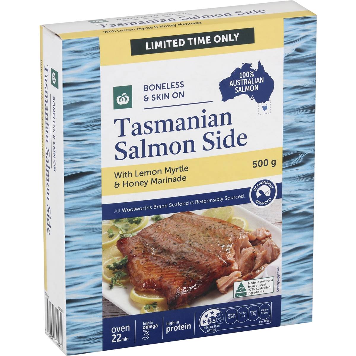 Woolworths Boneless & Skin On Tasmanian Salmon Side 500g | Woolworths