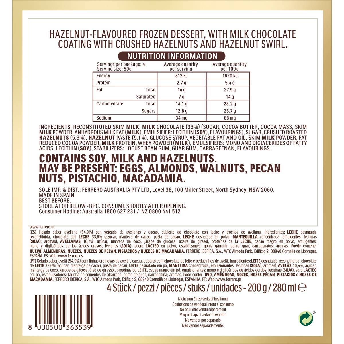 Ferrero Rocher Frozen Dessert Classic 4 Pack | Woolworths