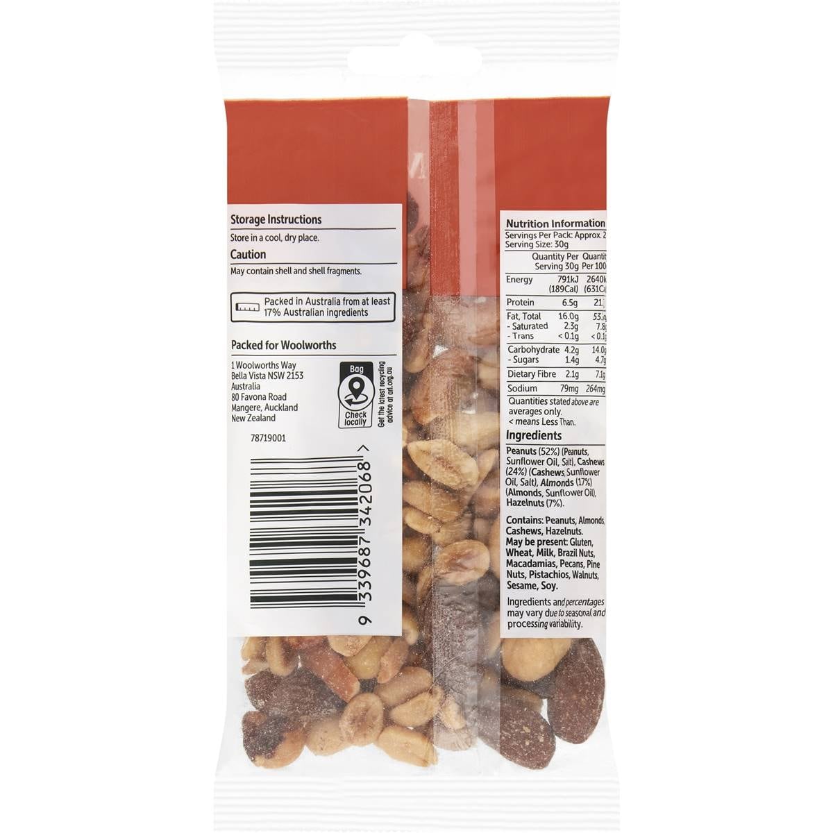 Woolworths Grab 'n Go Sachet Nut Mix Roasted & Salted 80g | Woolworths