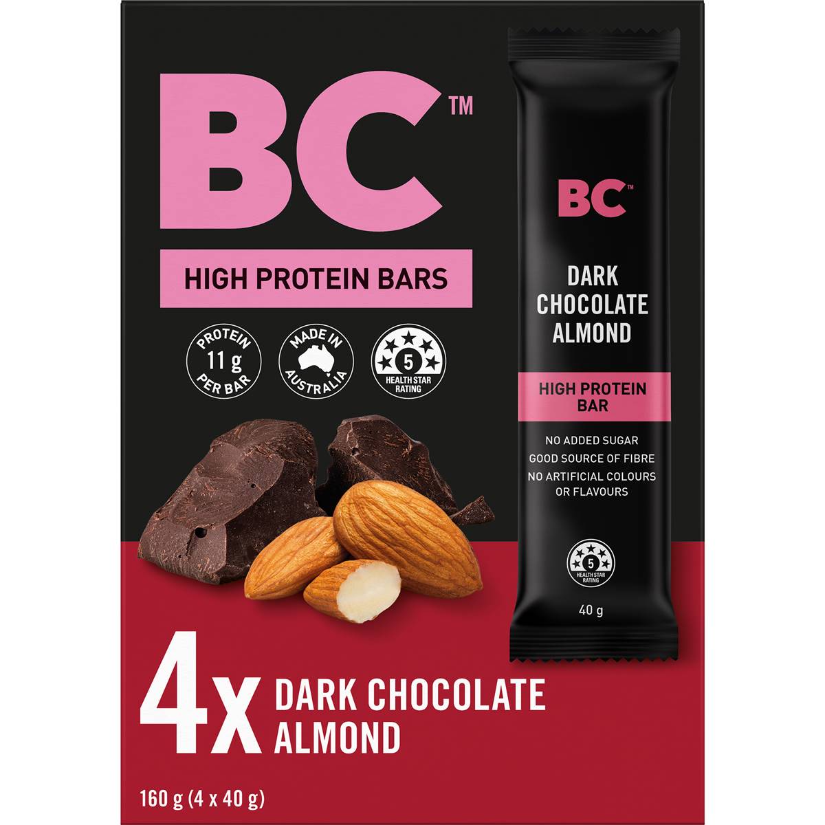Bc Snacks High Protein Dark Chocolate Almond Bars Multipack 40g X 4 ...