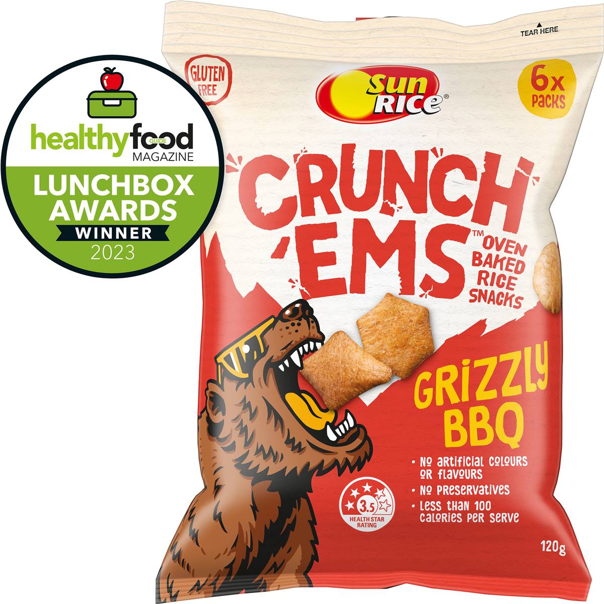 Sunrice Crunch 'ems Oven Baked Rice Snacks Grizzly Bbq 6 Pack | Woolworths