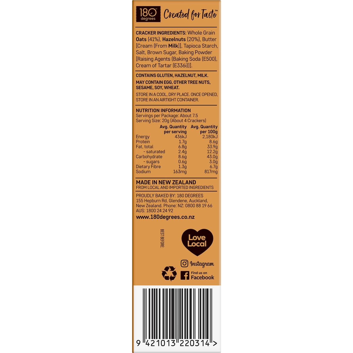 180 Degrees Oat Crackers Hazelnut 150g | Woolworths