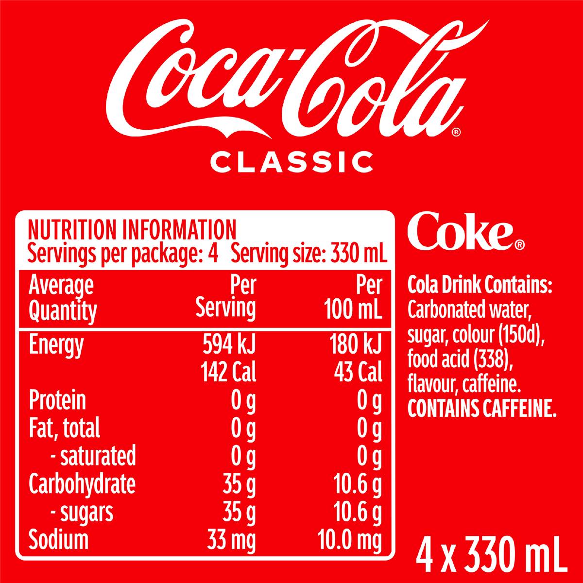 Coca - Cola Classic Glass Bottle 300ml X 4 Pack | Woolworths