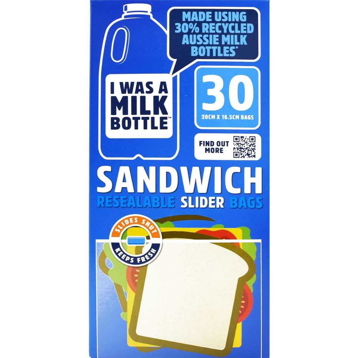 I Was A Milk Bottle Sandwich Resealable Slider Bags 30 Pack | Woolworths