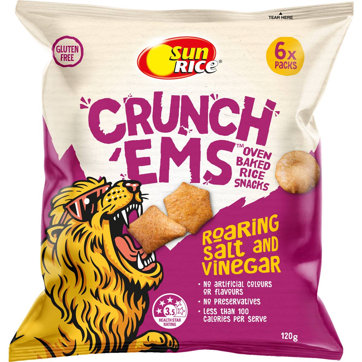 Sunrice Crunch 'ems Oven Baked Rice Snacks Salt & Vinegar 6 Pack ...
