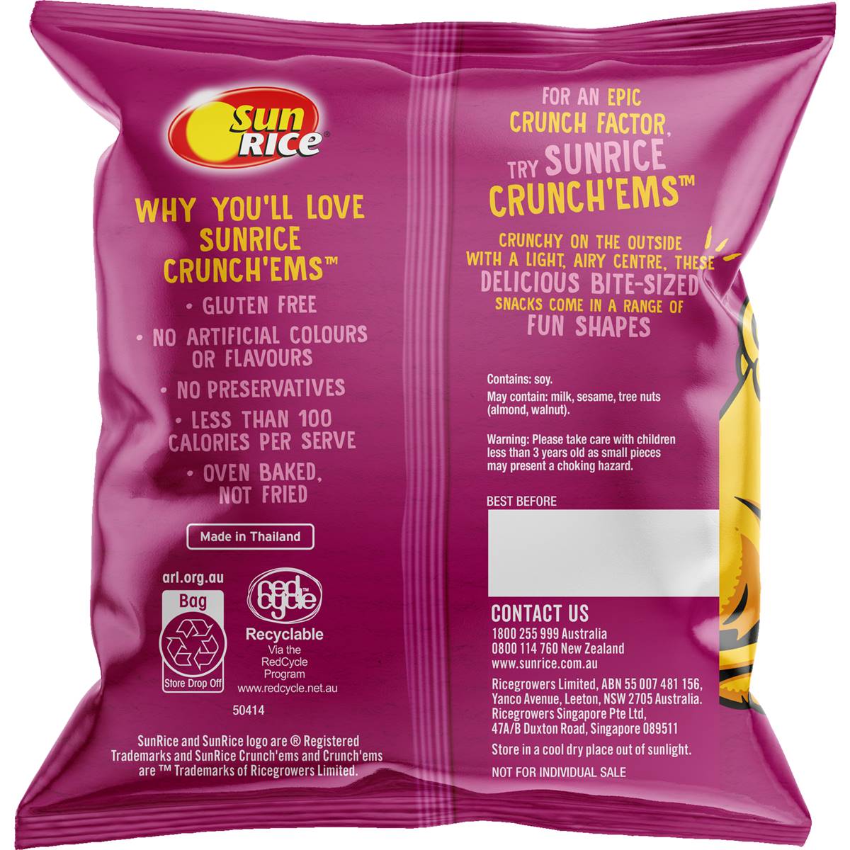 Sunrice Crunch 'ems Oven Baked Rice Snacks Salt & Vinegar 6 Pack ...