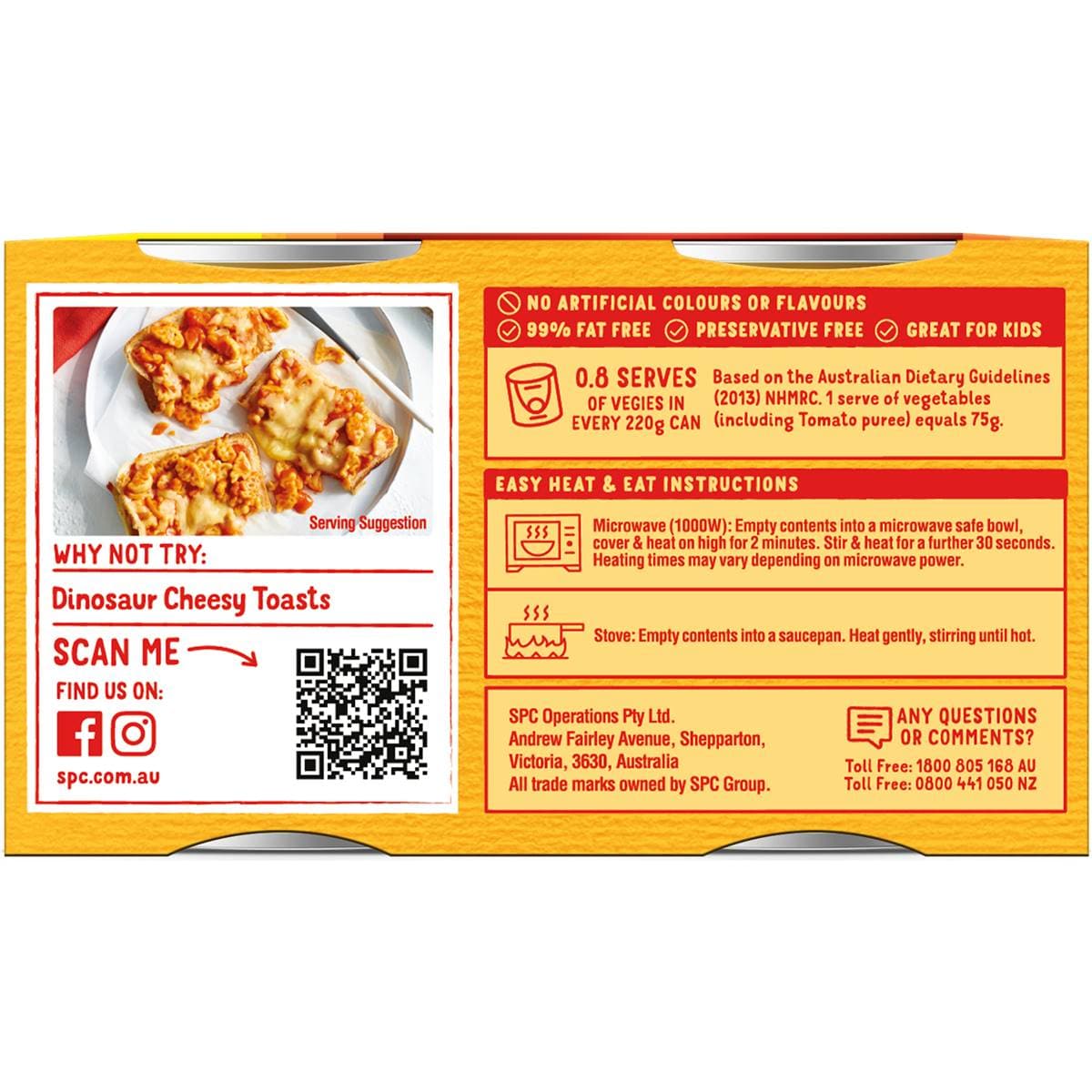 Spc Tomato & Cheese Spag-a-saurus 220g X 4 Pack | Woolworths