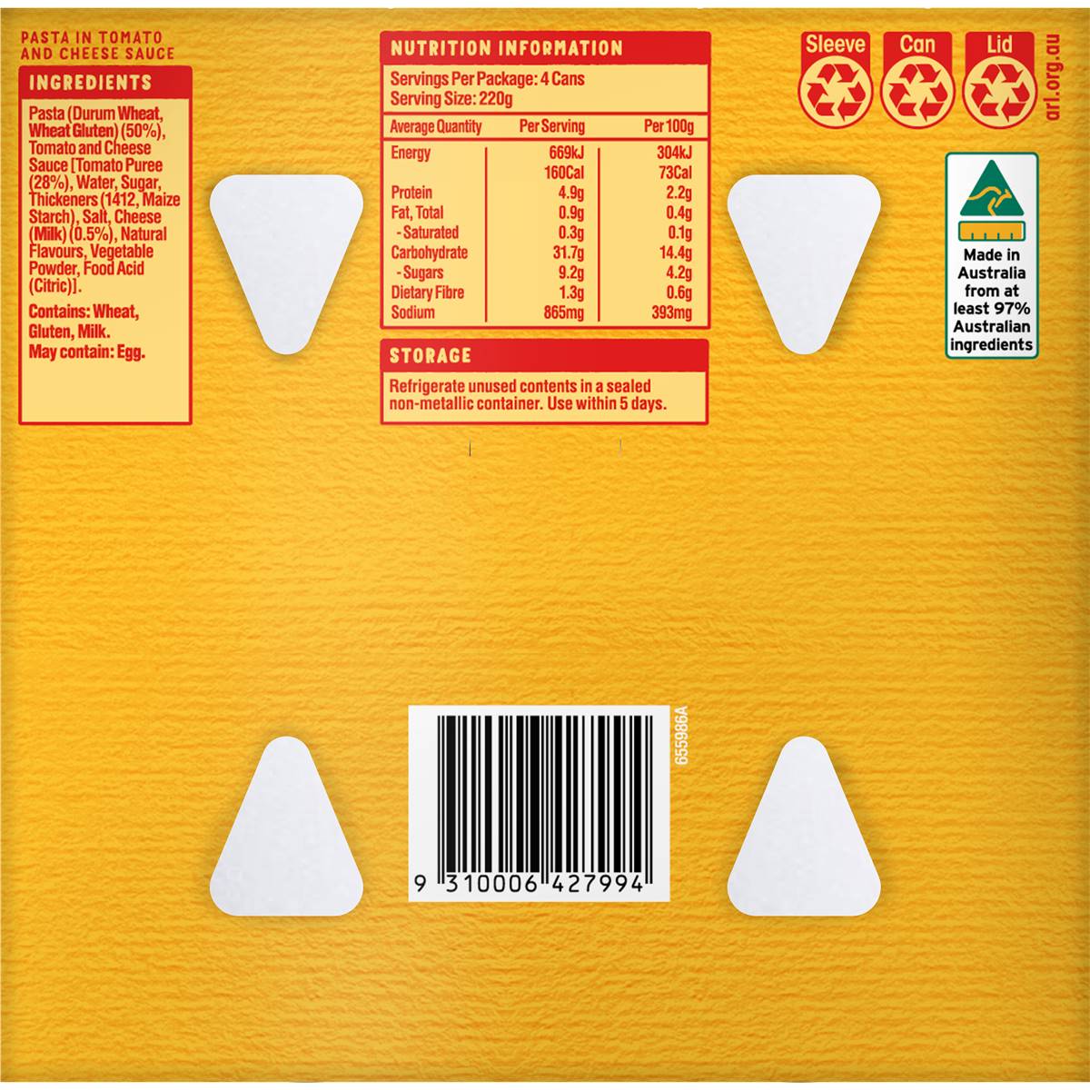 Spc Tomato & Cheese Spag-a-saurus 220g X 4 Pack | Woolworths