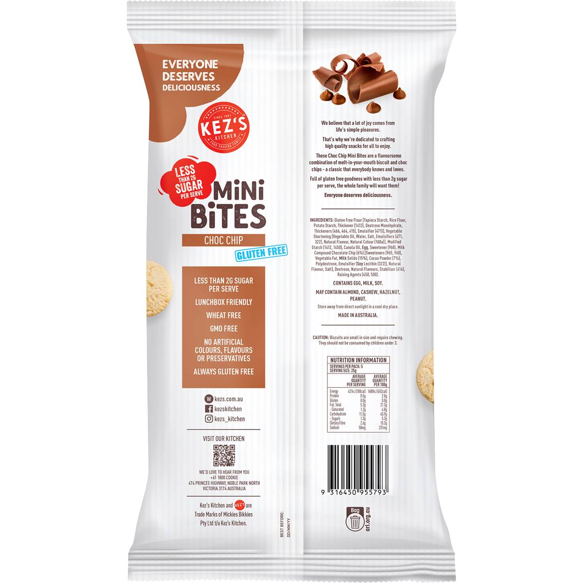 Kez's Kitchen Mini Bites Chocolate Chip 5 Pack | Woolworths