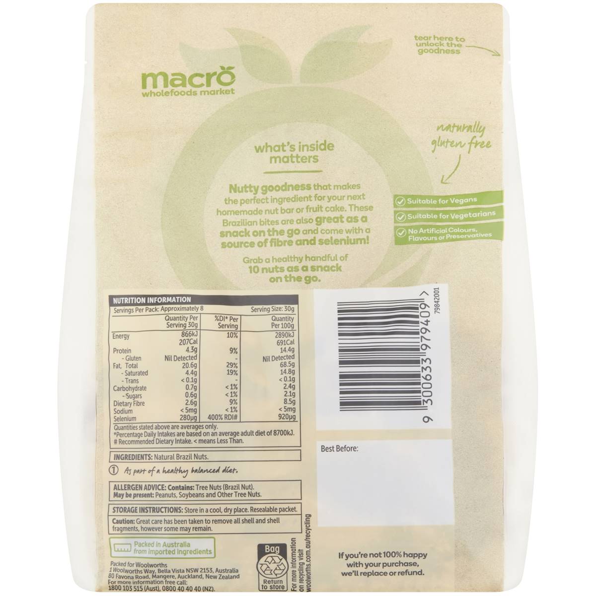 Macro Brazil Nuts 250g | Woolworths