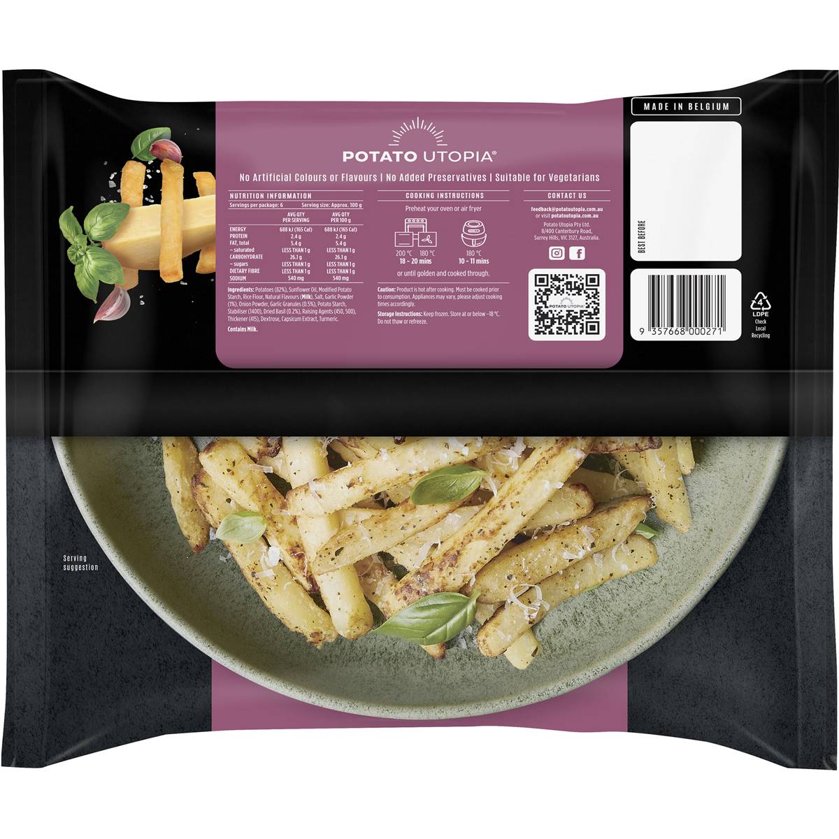 Potato Utopia Parmesan Garlic & Basil Flavoured Fries 600g | Woolworths