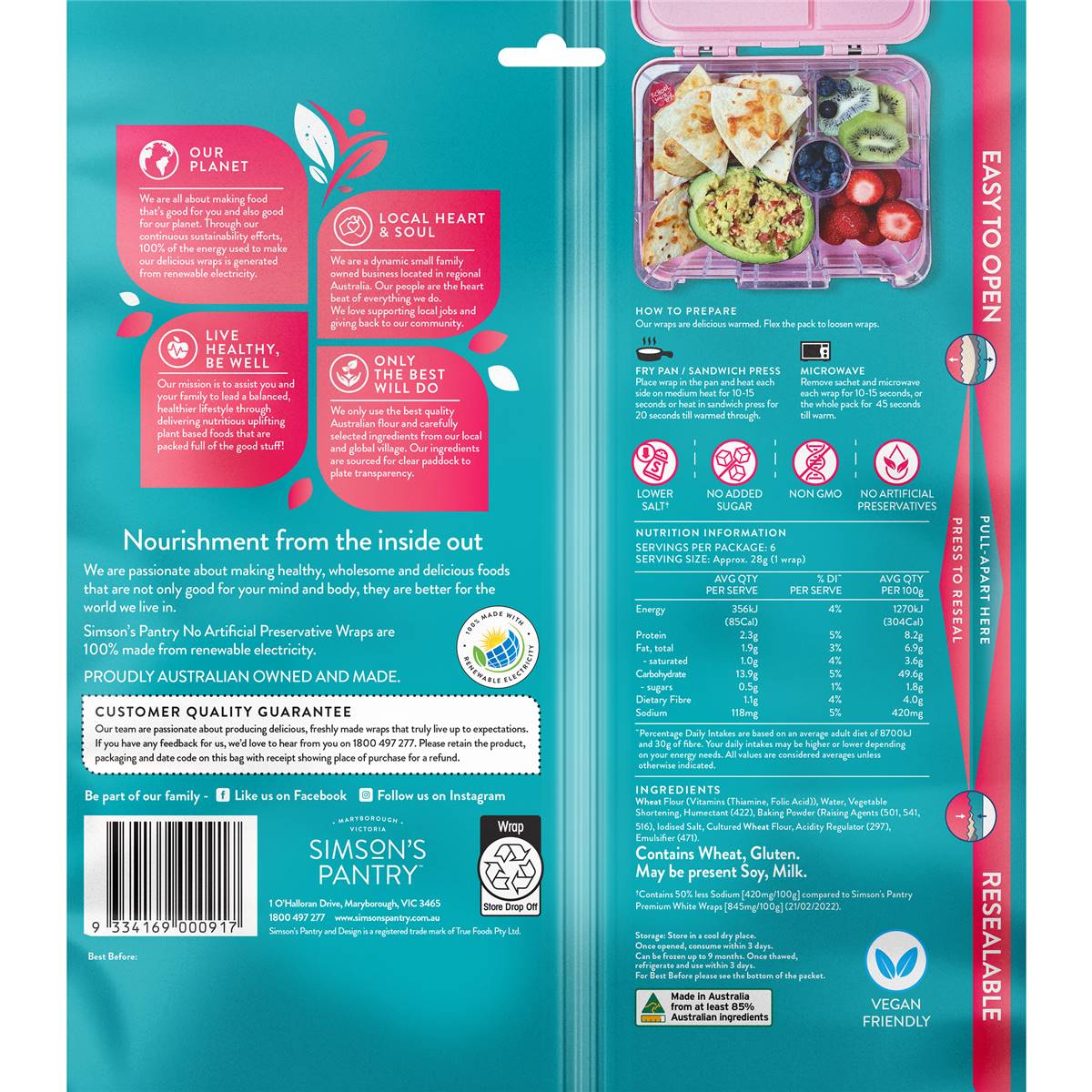 Simson's Pantry Mini's White Wraps 6 Pack | Woolworths