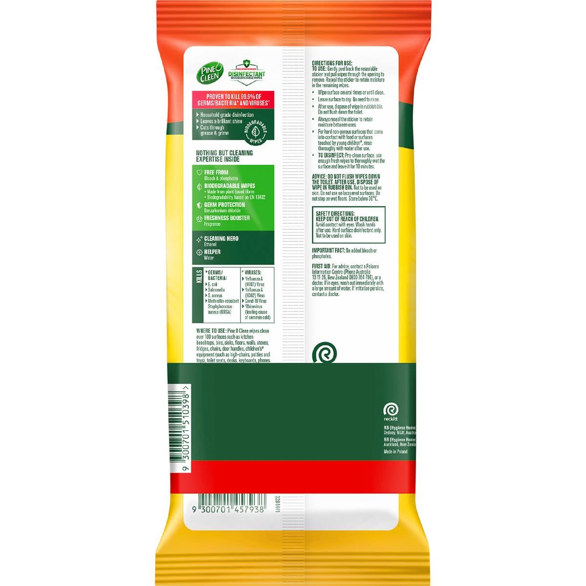 Pine O Cleen Lemon Lime Disinfectant Cleaning Wipes 2 X 110 Pack ...