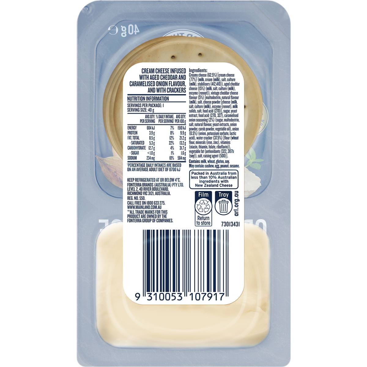 Mainland Creamy Cheese & Crackers Aged Cheddar & Caramelised Onion 40g ...