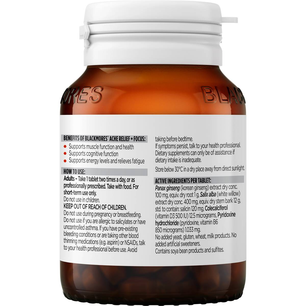 Blackmores Ache Relief + Focus Tablets 30 Pack | Woolworths