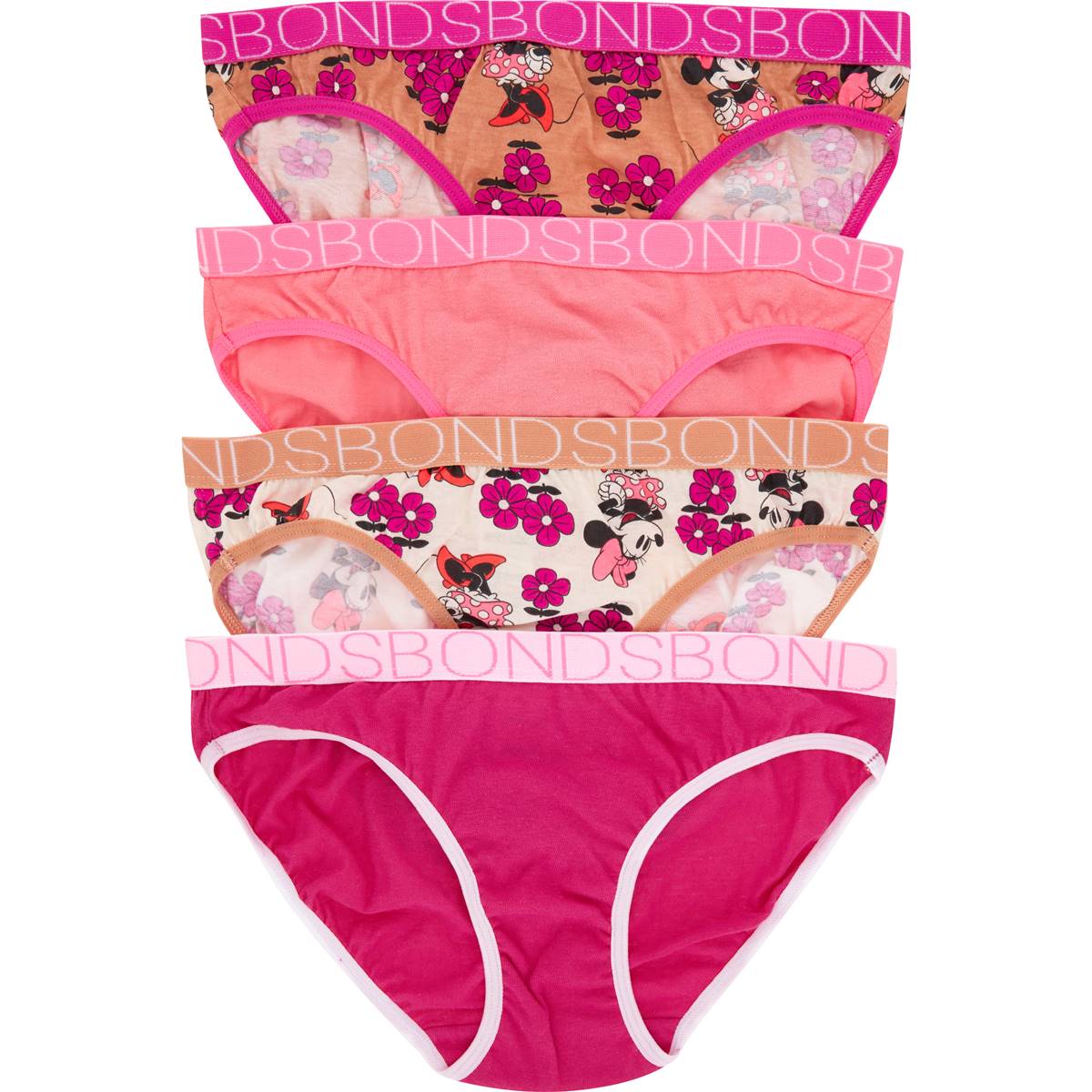 Bonds Disney Girls Bikini Minnie Mouse Briefs Size 10 4 Pack | Woolworths