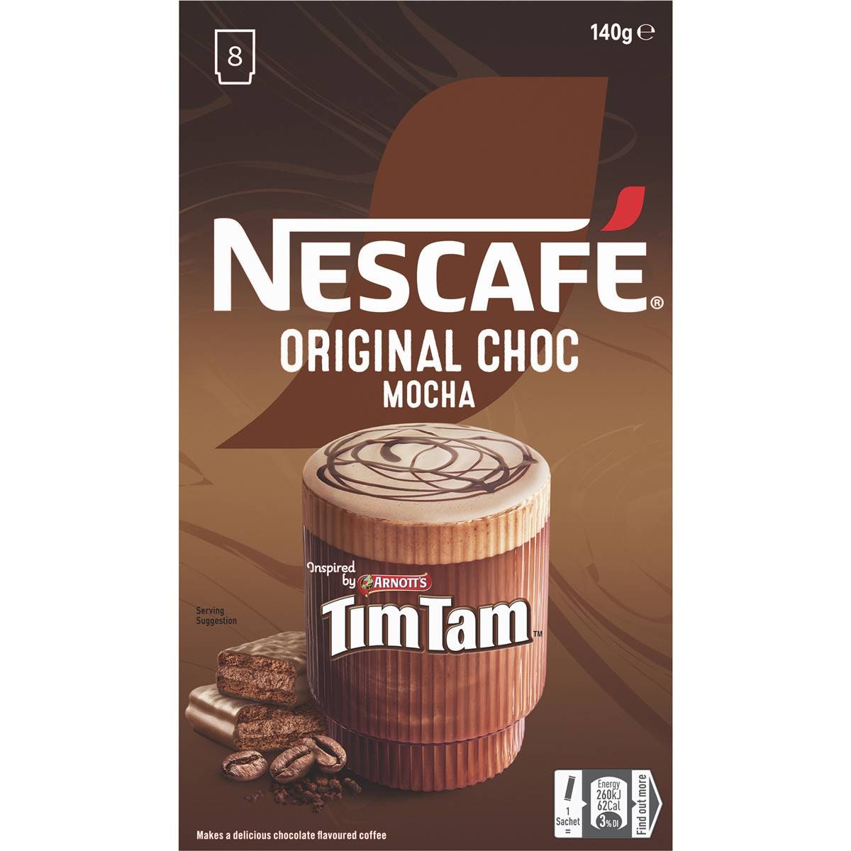 Nescafe Original Choc Mocha Tim Tam Coffee Sachets 8 Pack | Woolworths