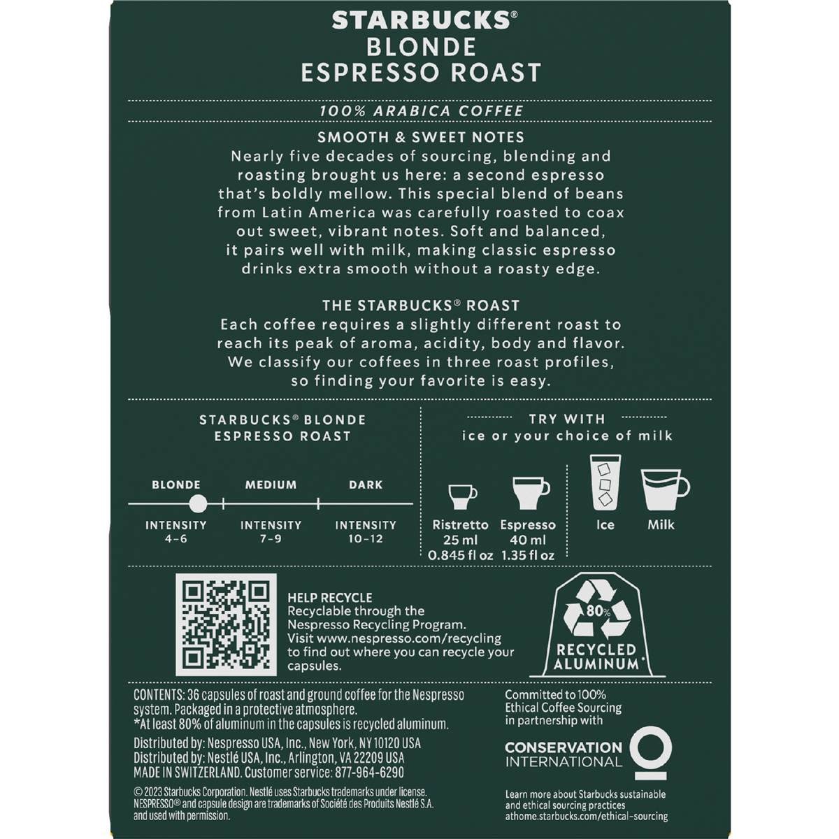 Starbucks By Nespresso Blonde Espresso Roast Coffee Pods Capsules 36 ...