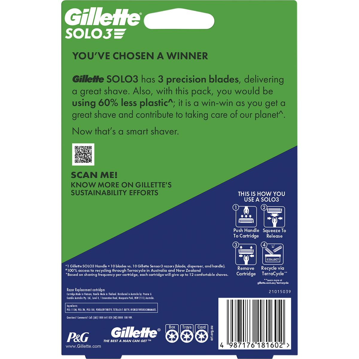 Gillette Solo 3 Handle With 20 Blade Cartridges Razor Pack Each ...