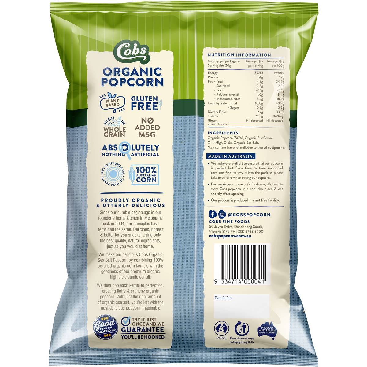 Cobs Organic Popcorn Sea Salt 80g | Woolworths