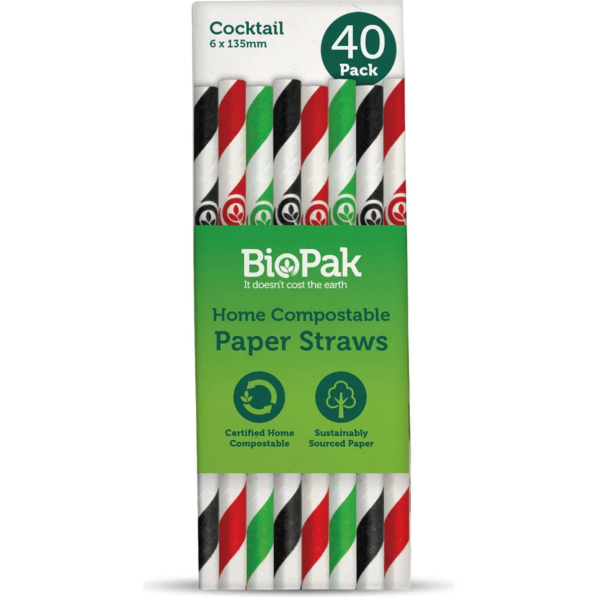 Biopak Paper Cocktail Straws Paper Straws 40 Pack | Woolworths