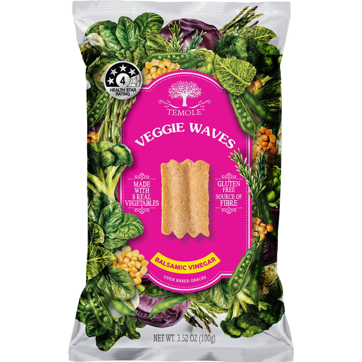 Temole Veggie Waves Oven Baked Snacks Balsamic Vinegar 100g | Woolworths